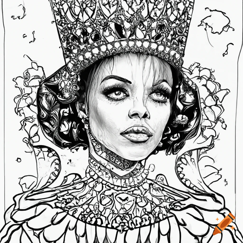 Black and white queen coloring page on Craiyon