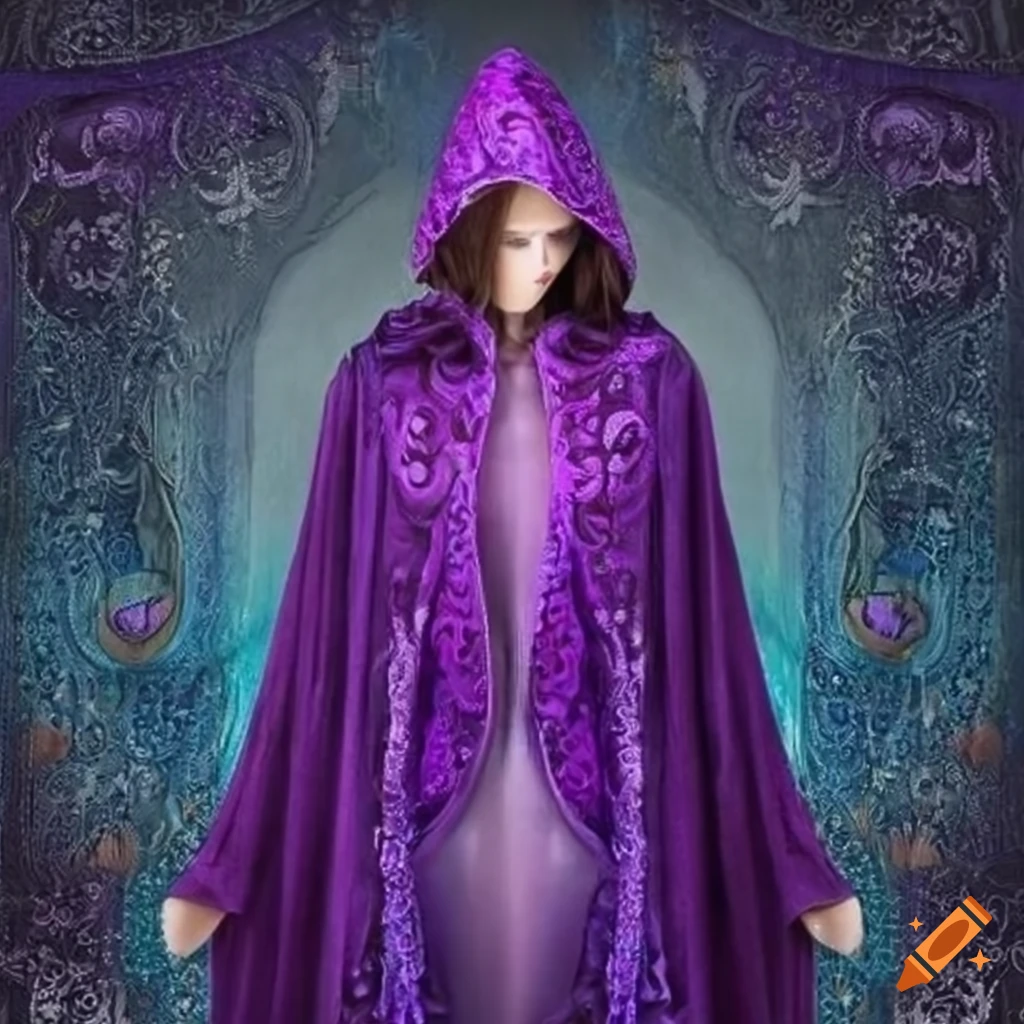 Mystical cloak with shimmering purple fabric and music note ...