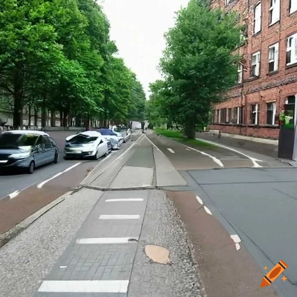 Boulevard with gravel median and pedestrian path on Craiyon
