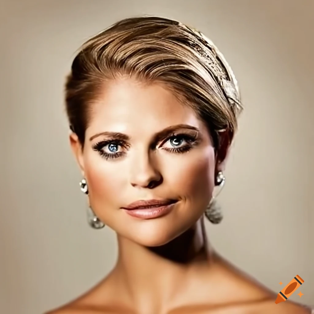 Swedish princess madeleine with a stylish pixie cut on Craiyon