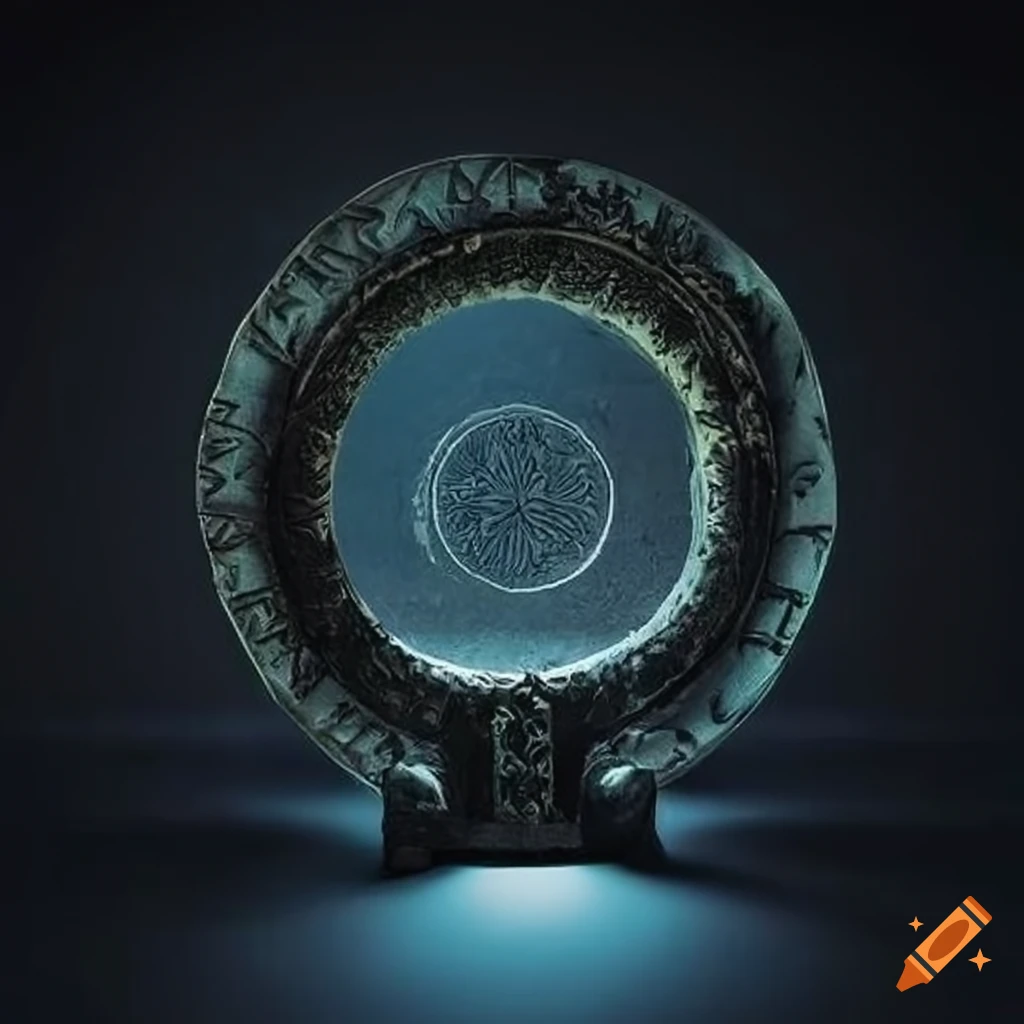 Circular otherworldly portal with runic inscription 'challenge gate' on ...