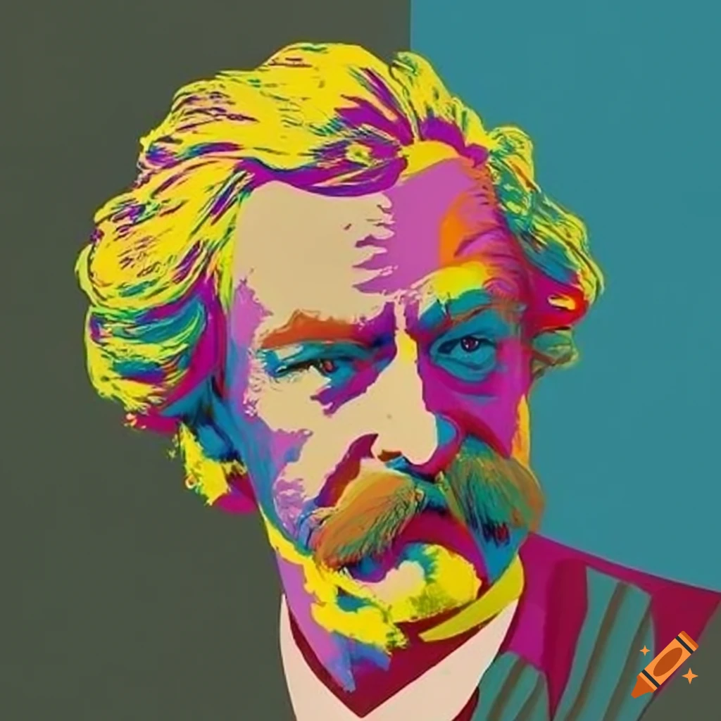 Pop art rendition of mark twain's portrait in andy warhol style on Craiyon