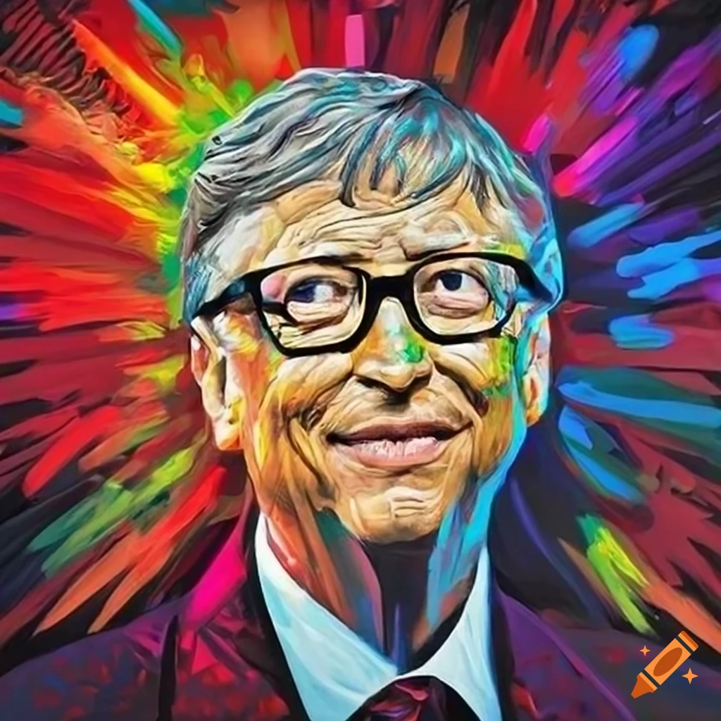 Pop art portrait of a famous tech figure in banksy style with vibrant ...