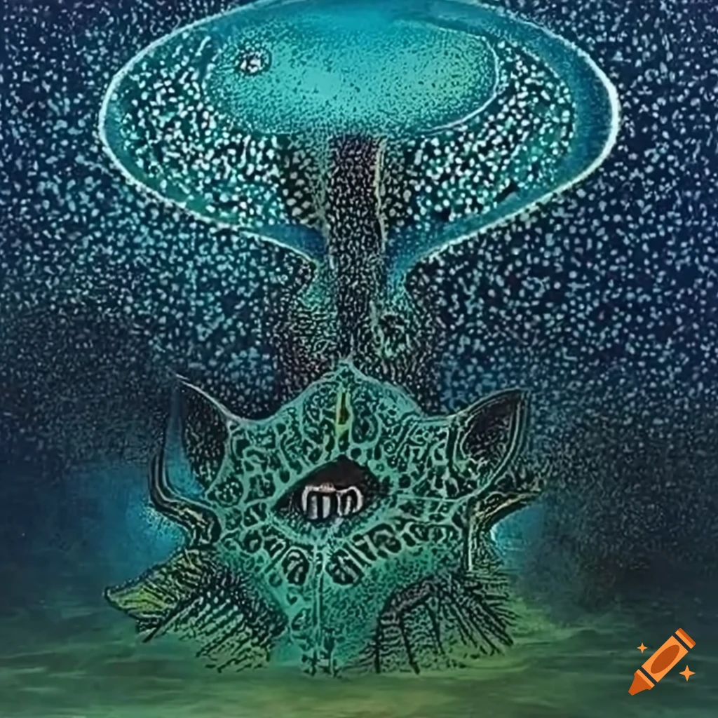 Abstract painting with native salish creature motifs and ocean waves on ...