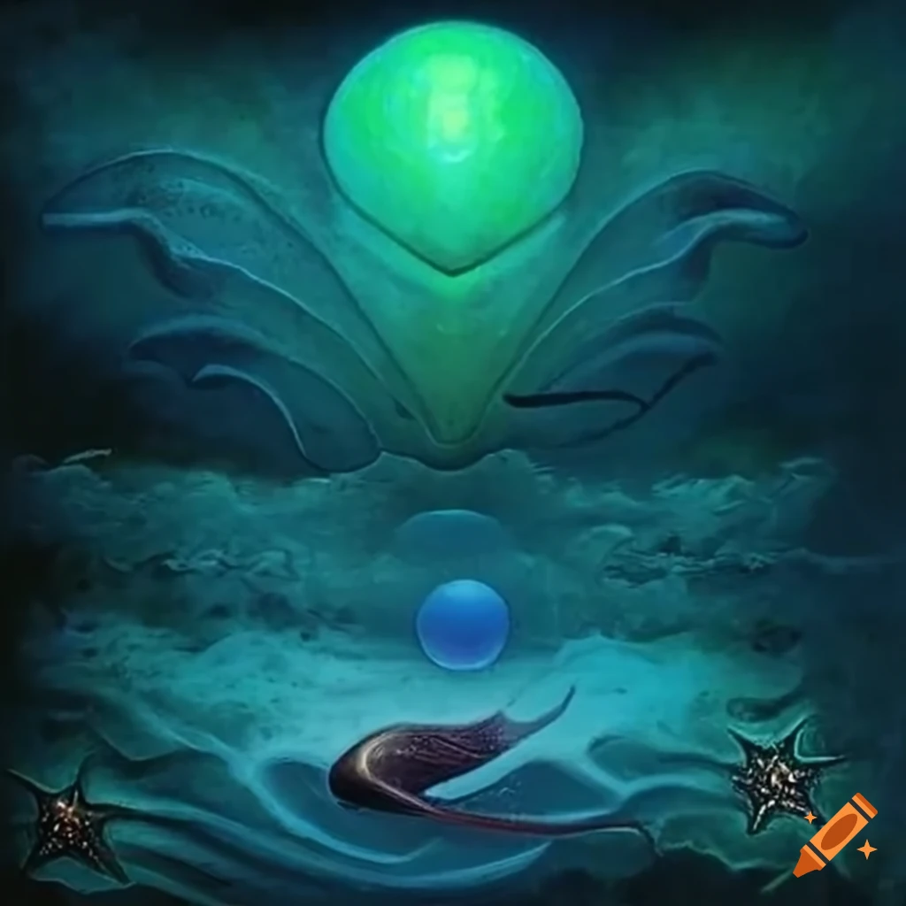 Zdzislaw Beksinski painting of deep sea bioluminescence with dark ...