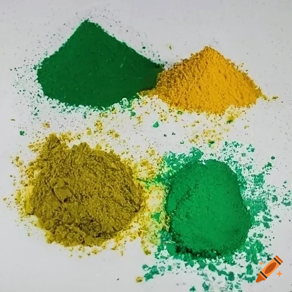 Colorful grainy sawdust powder piles in vibrant colors on white ...