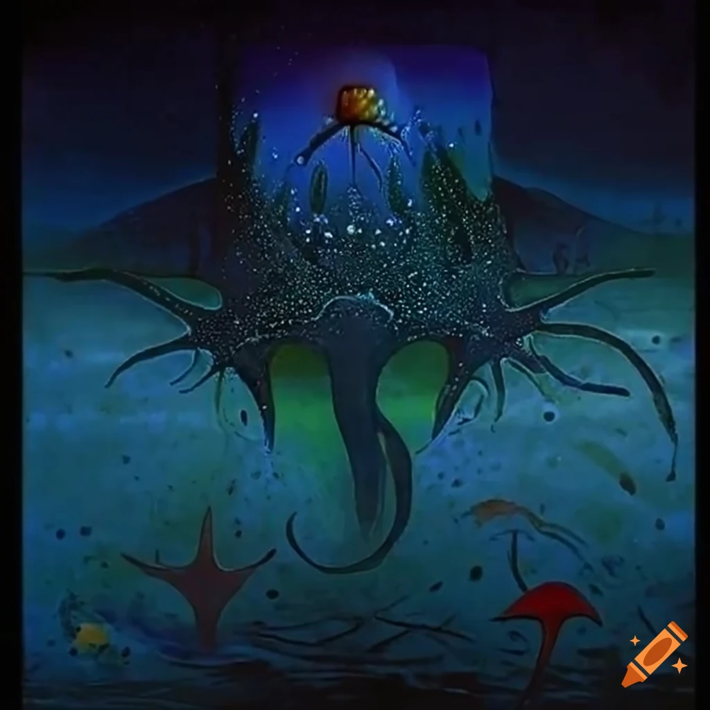 Zdzislaw beksinski painting of deep sea bioluminescence with dark ...