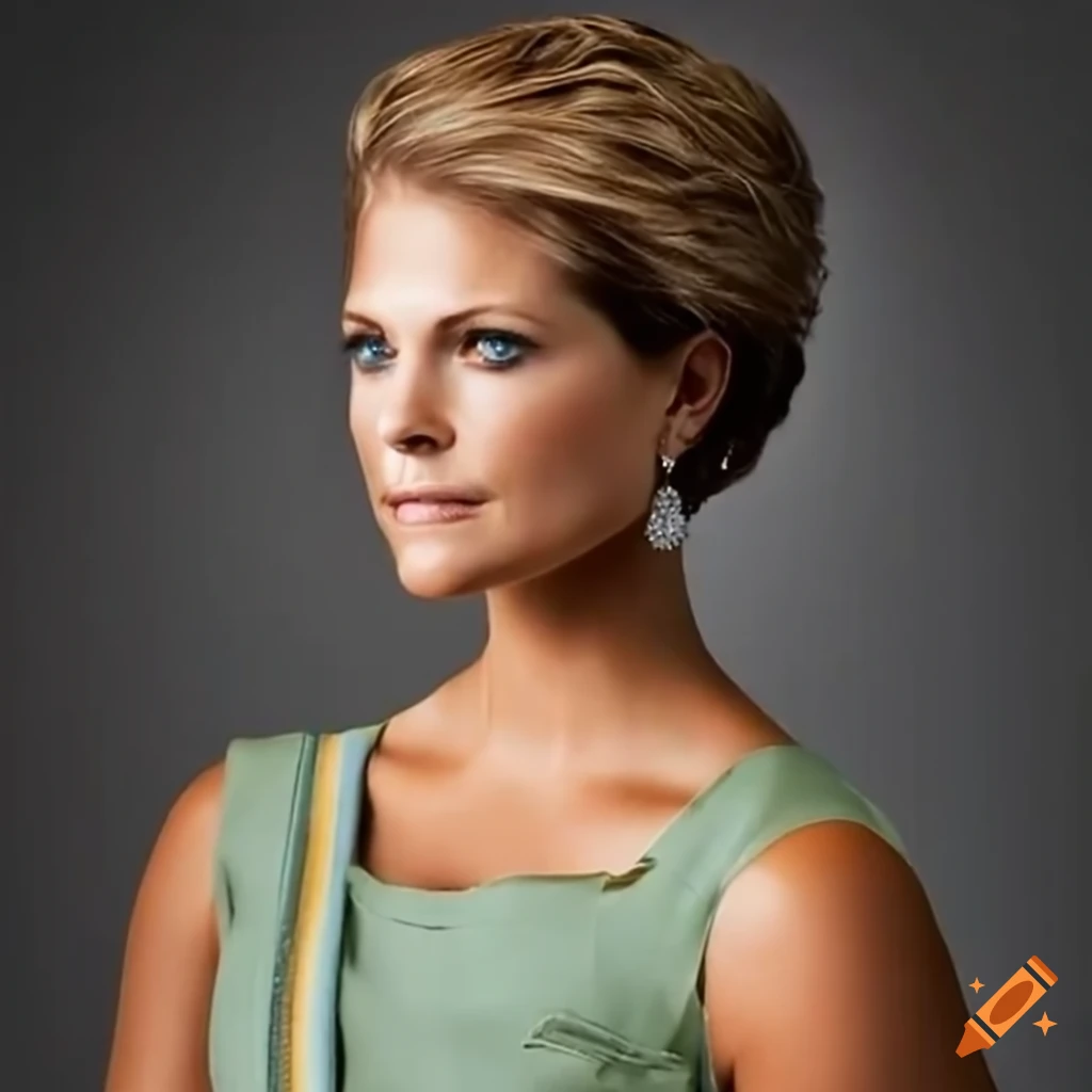 Swedish Princess Madeleine with chic pixie haircut in profile view on ...