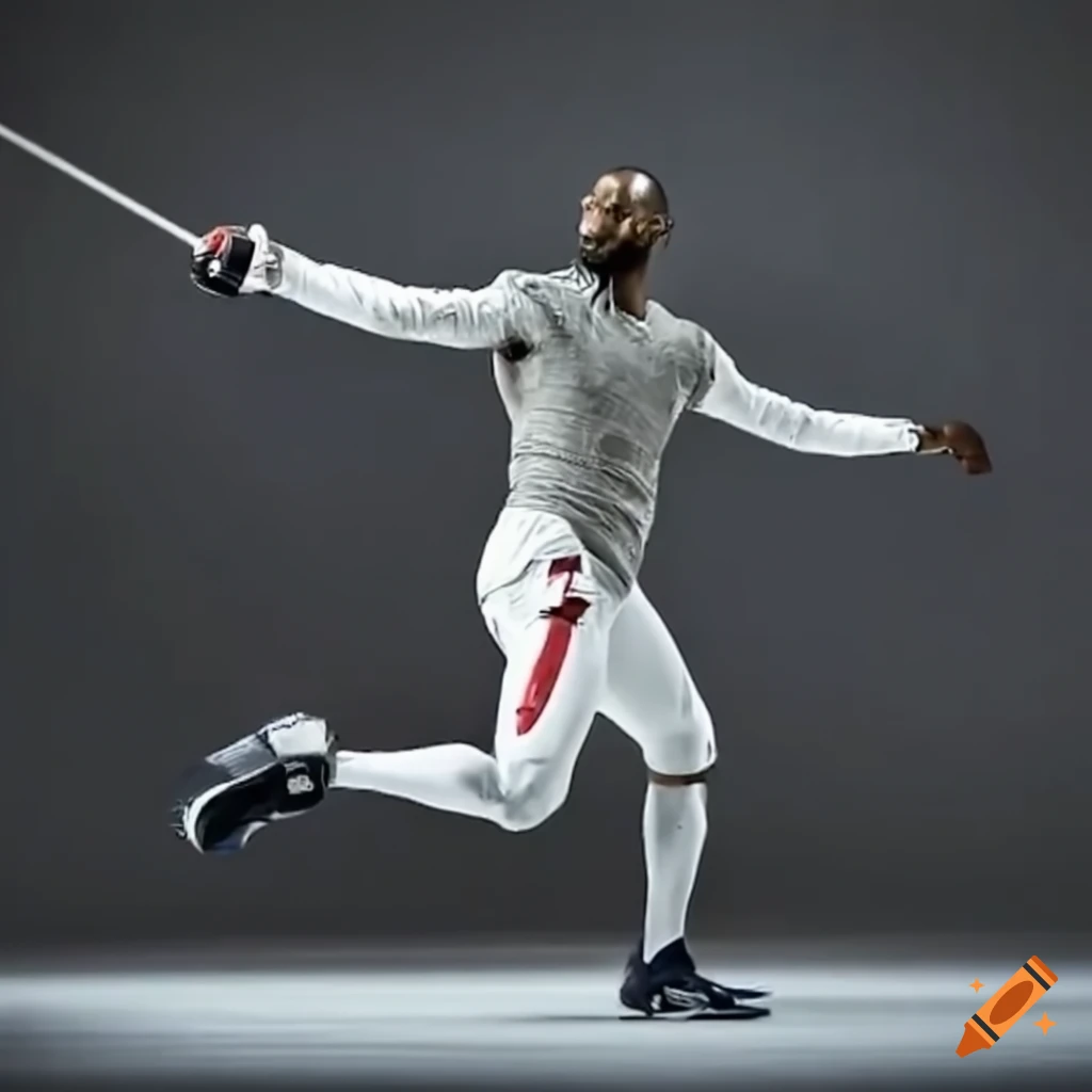 Lebron james competing in a high-intensity fencing match on Craiyon