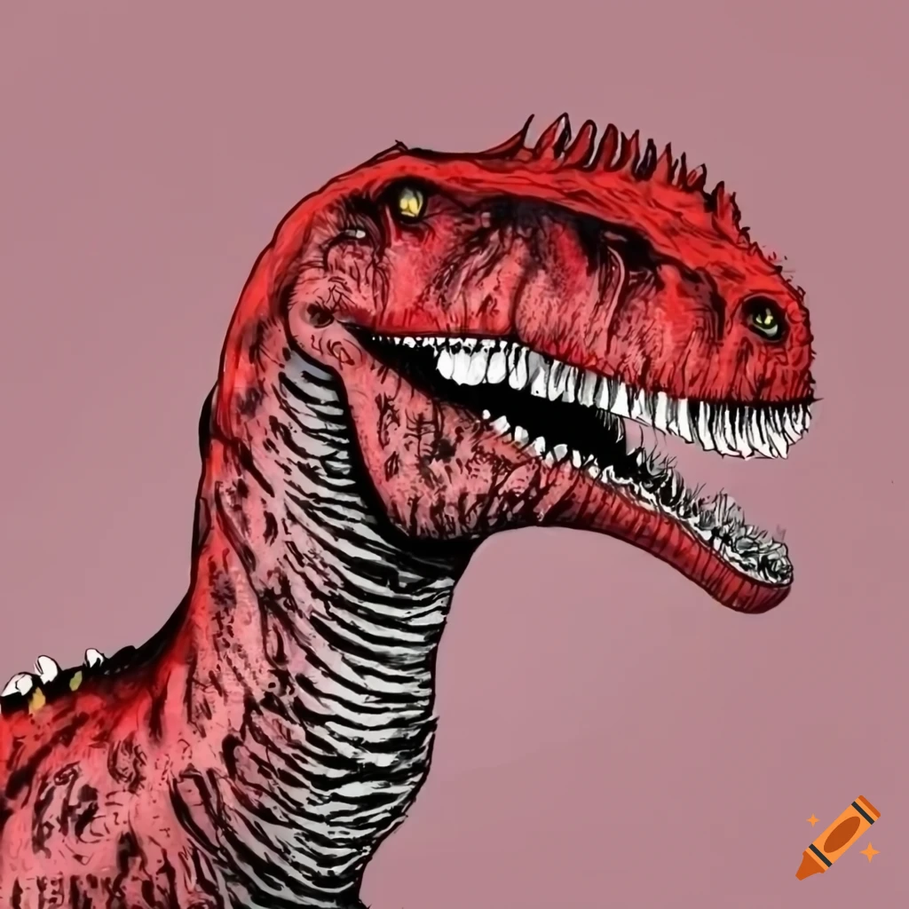 Junji ito inspired skinwalker red dinosaur in black and white ...