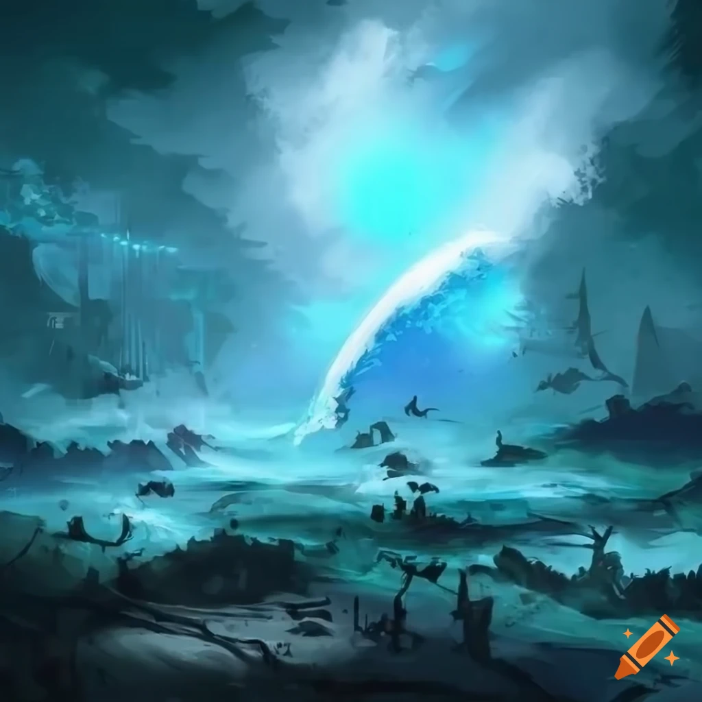 Deadly wave of white light illuminating a post-apocalyptic world in ...