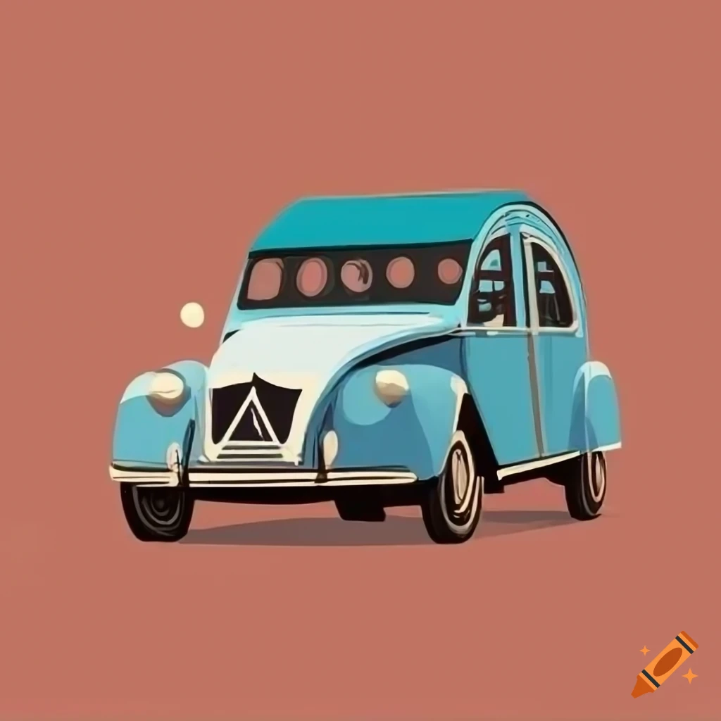 Retro Citroen 2CV in vector illustration style on Craiyon