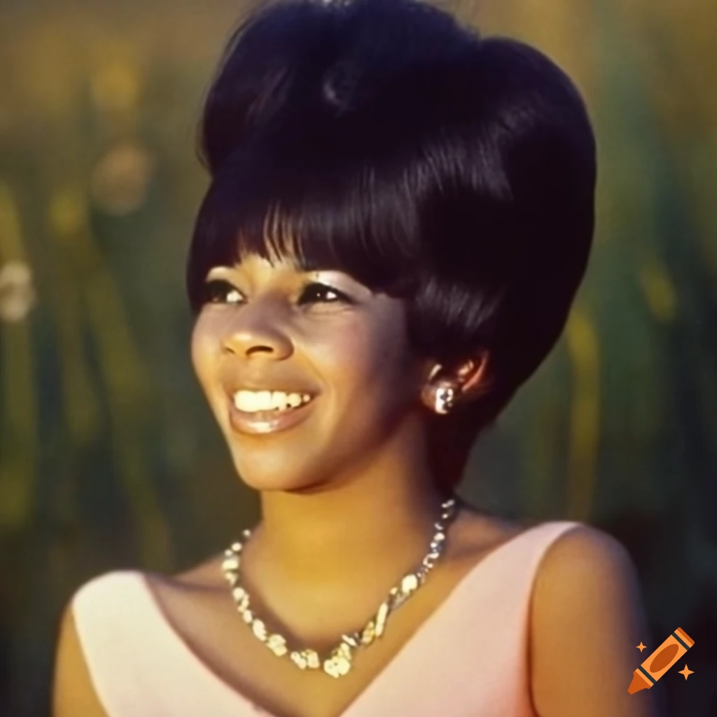 Estelle bennett of the ronettes in sunset with wild flowers on Craiyon