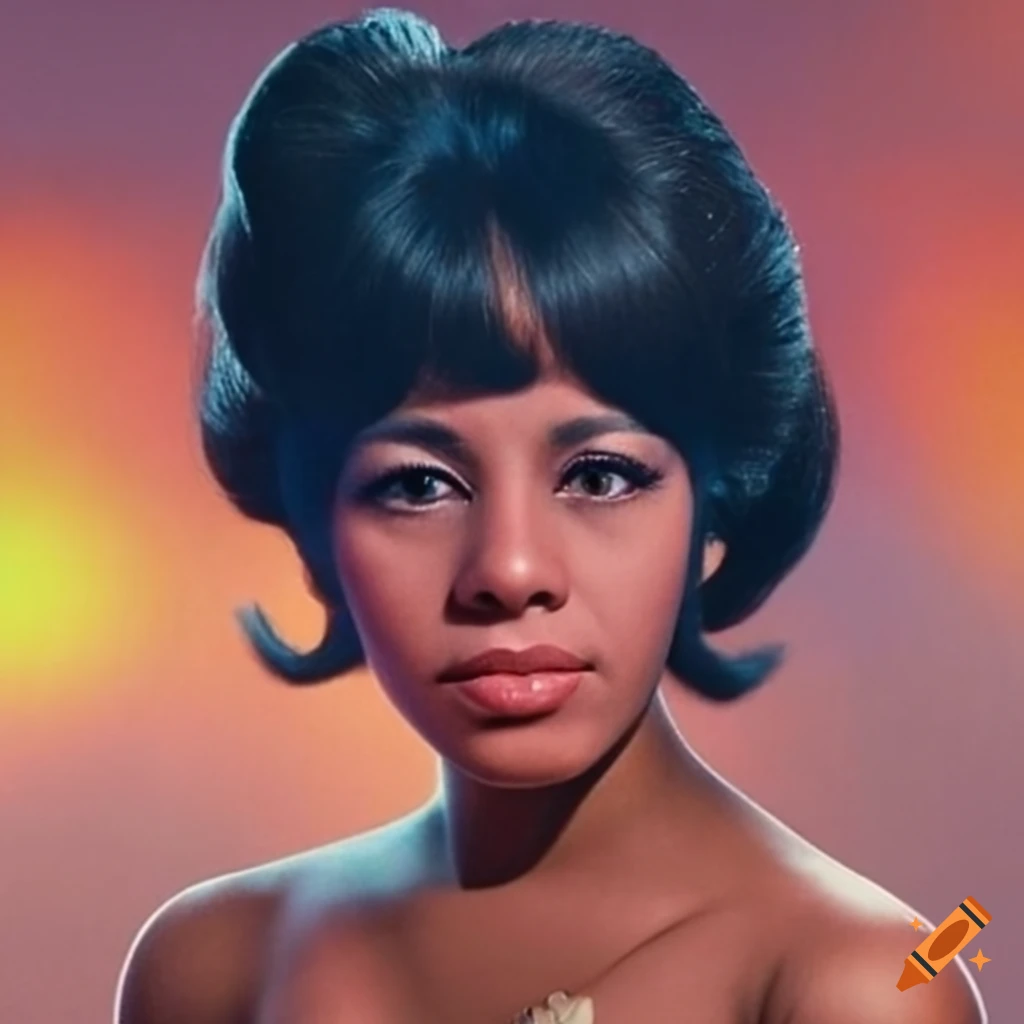 Estelle bennett of the ronettes in sunset with wild flowers on Craiyon