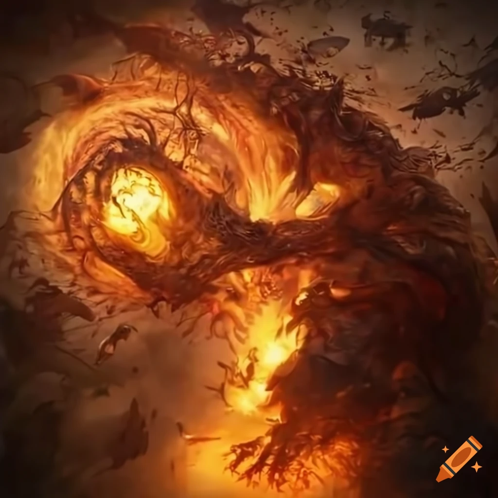 Army of fantasy creatures engulfed in arcane explosion on Craiyon