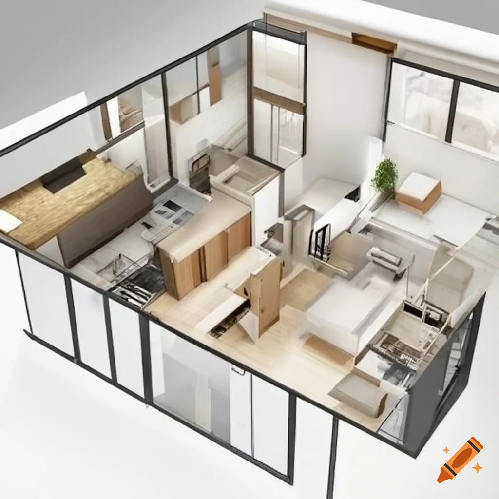 Architectural plans for a square room with double walls from top view ...