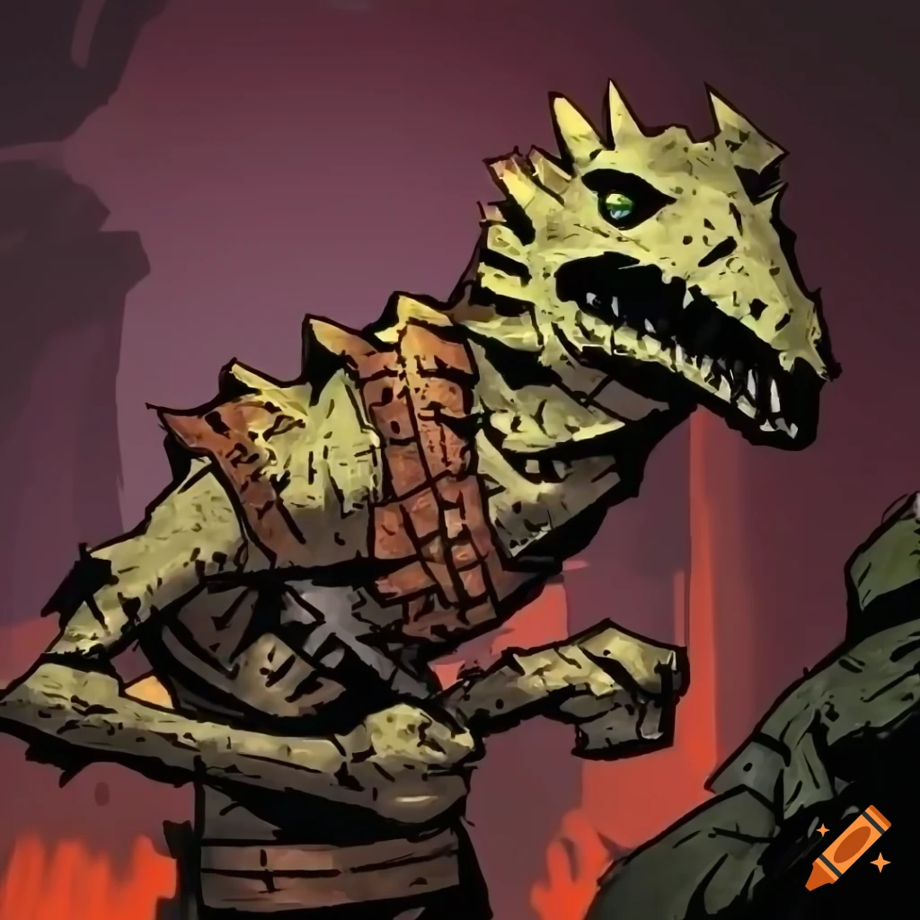 Character from the darkest dungeon, stylized desert lizard on Craiyon
