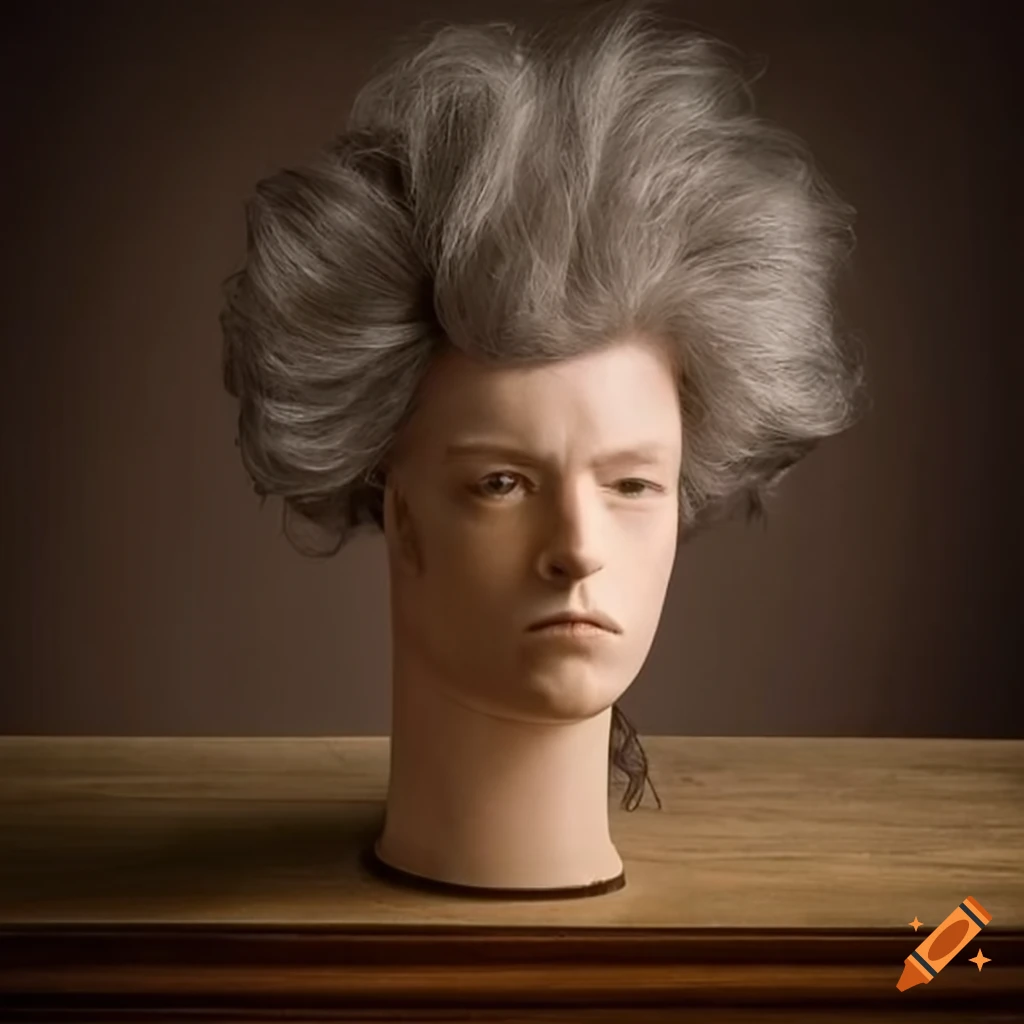 18th century men's wig on a table on Craiyon