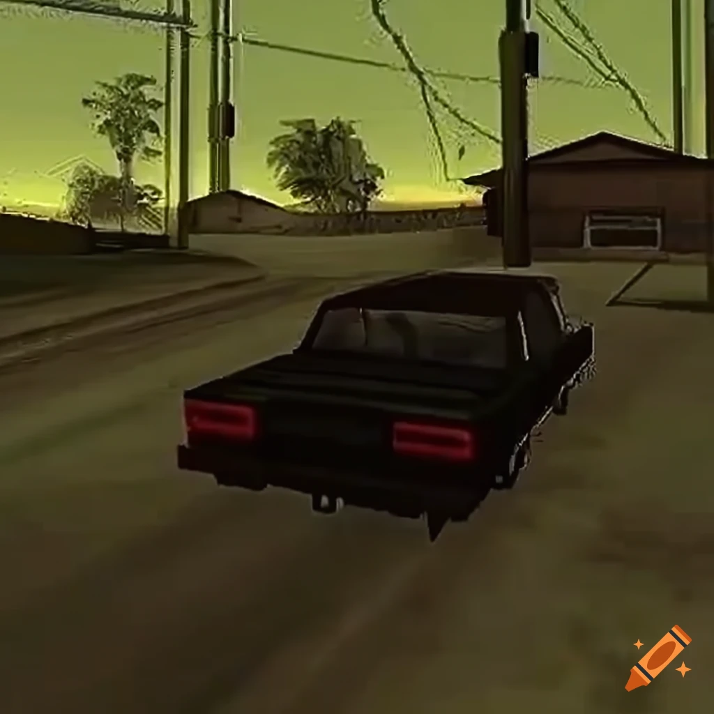 GTA San Andreas landscape with VHS aesthetics on Craiyon