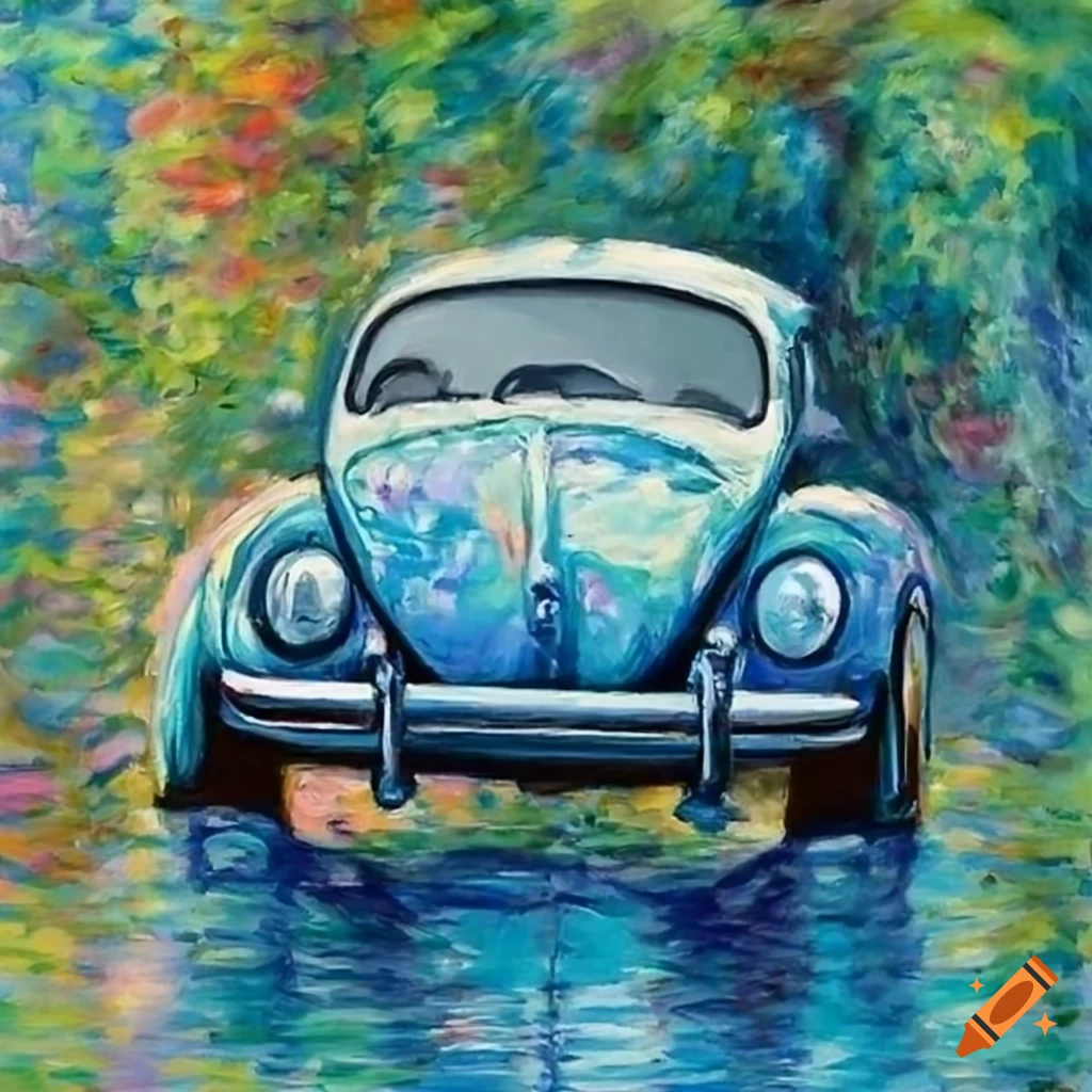Old Volkswagen Beetle painted in the style of Claude Monet on Craiyon