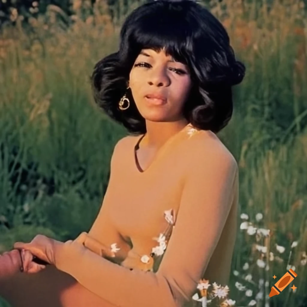 Estelle bennett of the ronettes in a sunset setting with wild flowers ...