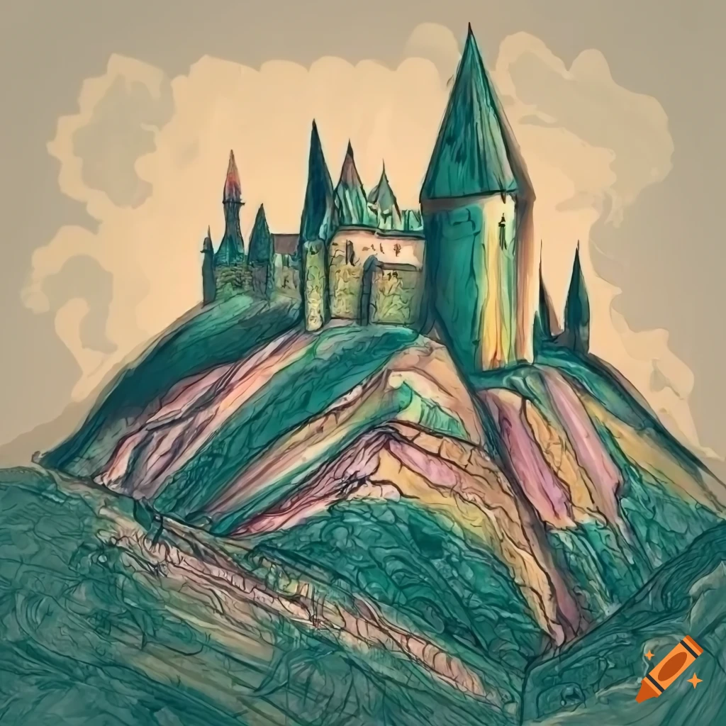 Detailed landscape with forested hills, mountains, and the outline of ...