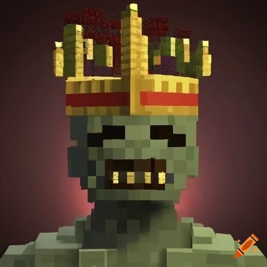Detailed textured Minecraft zombie king with a royal crown on Craiyon