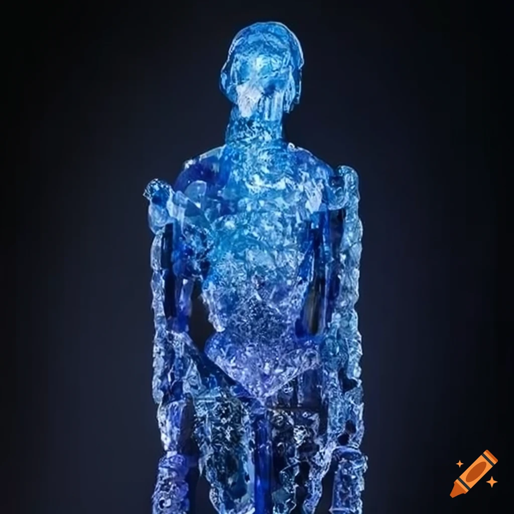 Glass-like crystal humanoid in a mythical setting on Craiyon