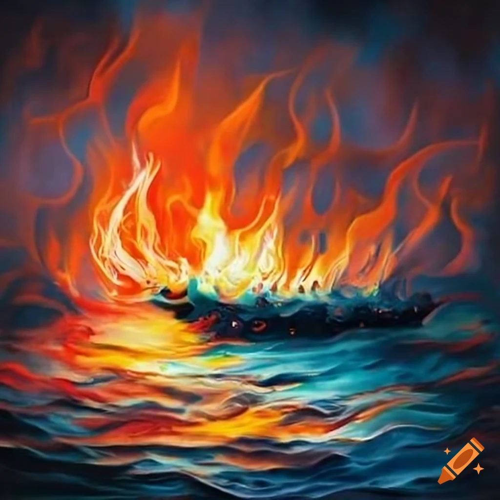Fire painting in the sea on Craiyon