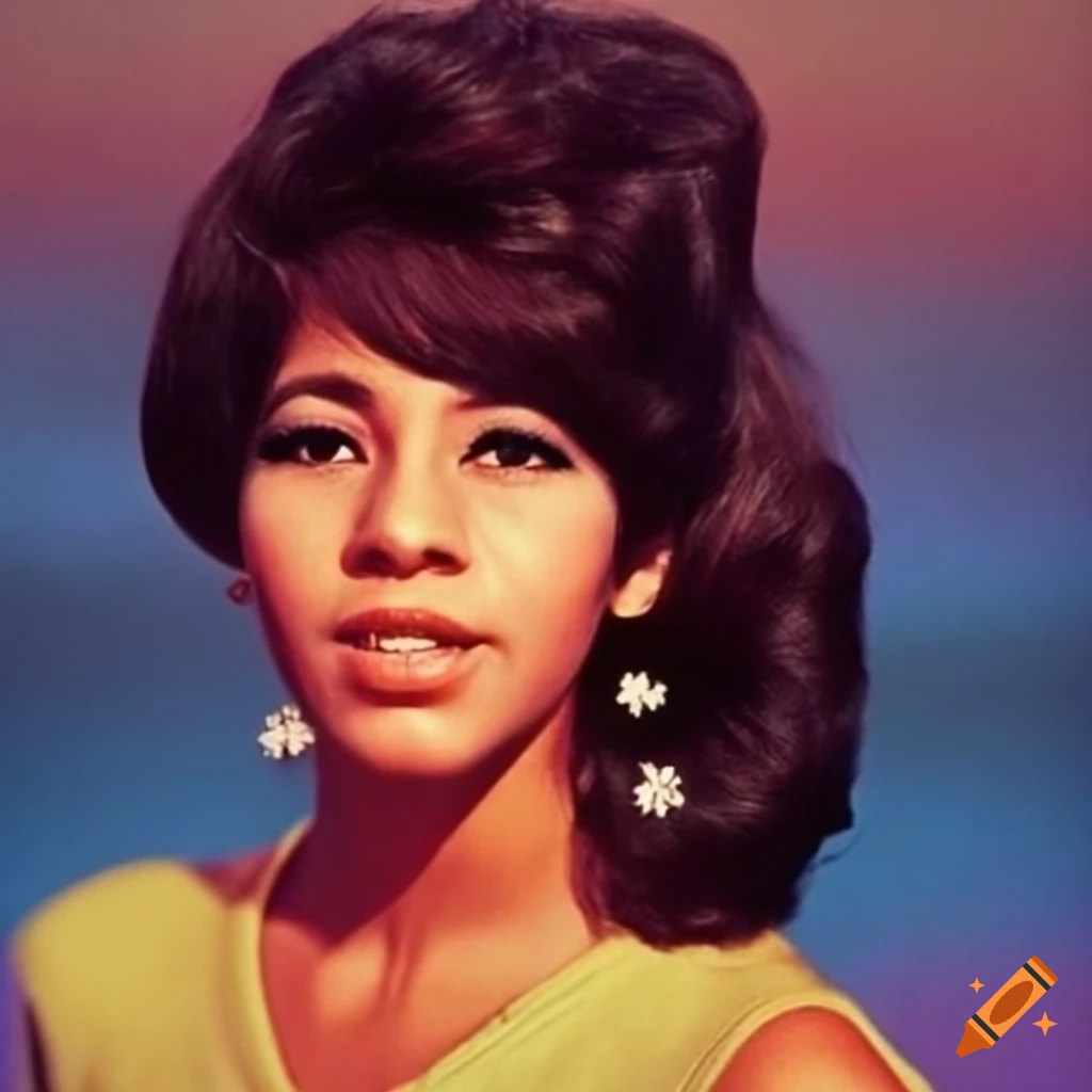 Estelle Bennett of The Ronettes in a sunset setting surrounded by wild ...