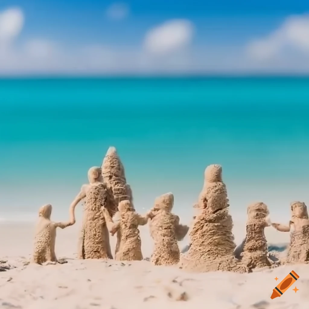 Beautiful pristine beach with clear waters and sandcastles, perfect for ...