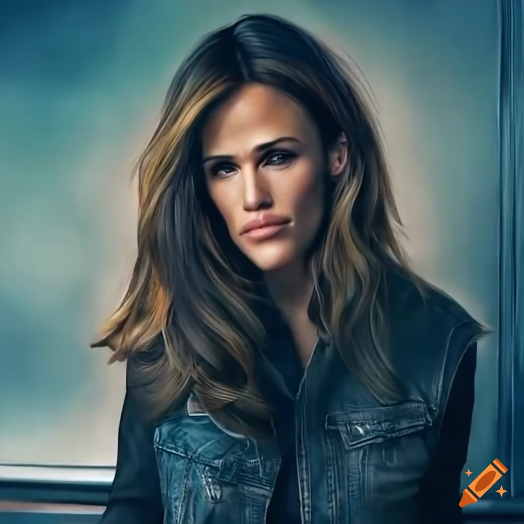 Actress resembling Jennifer Garner at age 20 in outlaw biker style ...
