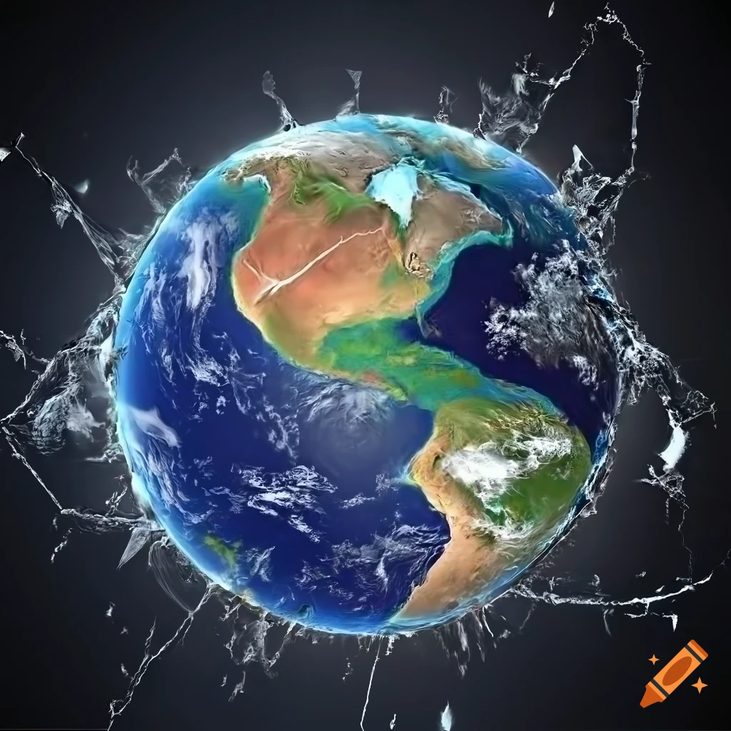 Shattered Earth breaking into pieces with fragments floating in space ...