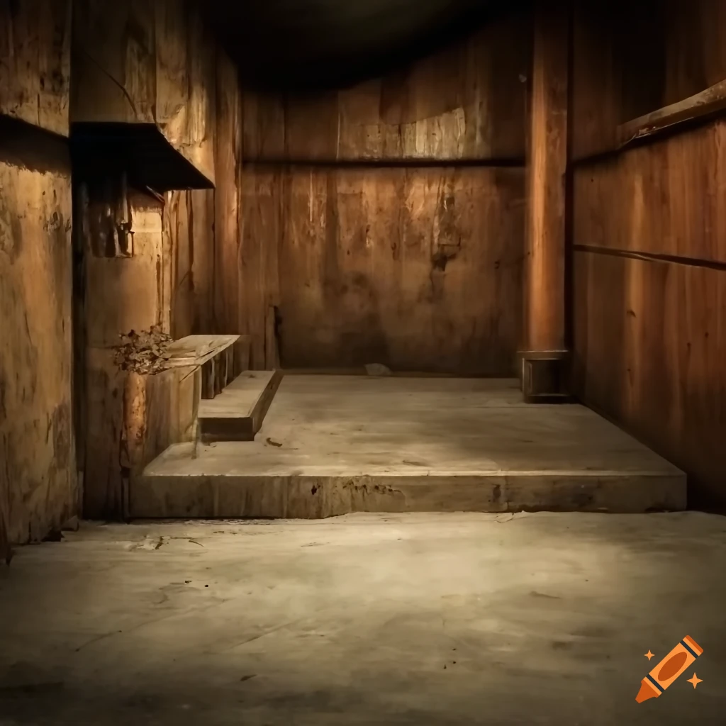 Interior of an old house basement with unique lighting and furniture on ...