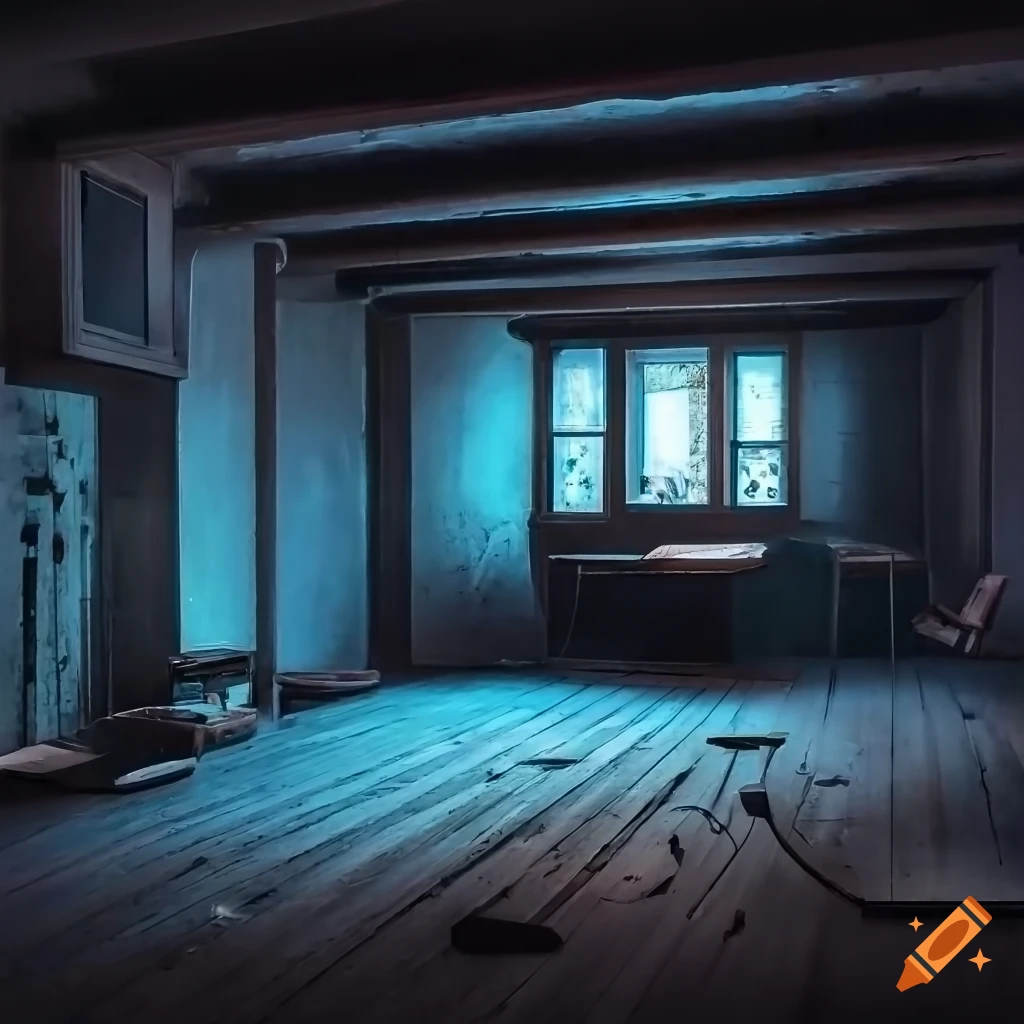 Dark and dingy basement with multiple light sources and furniture on ...