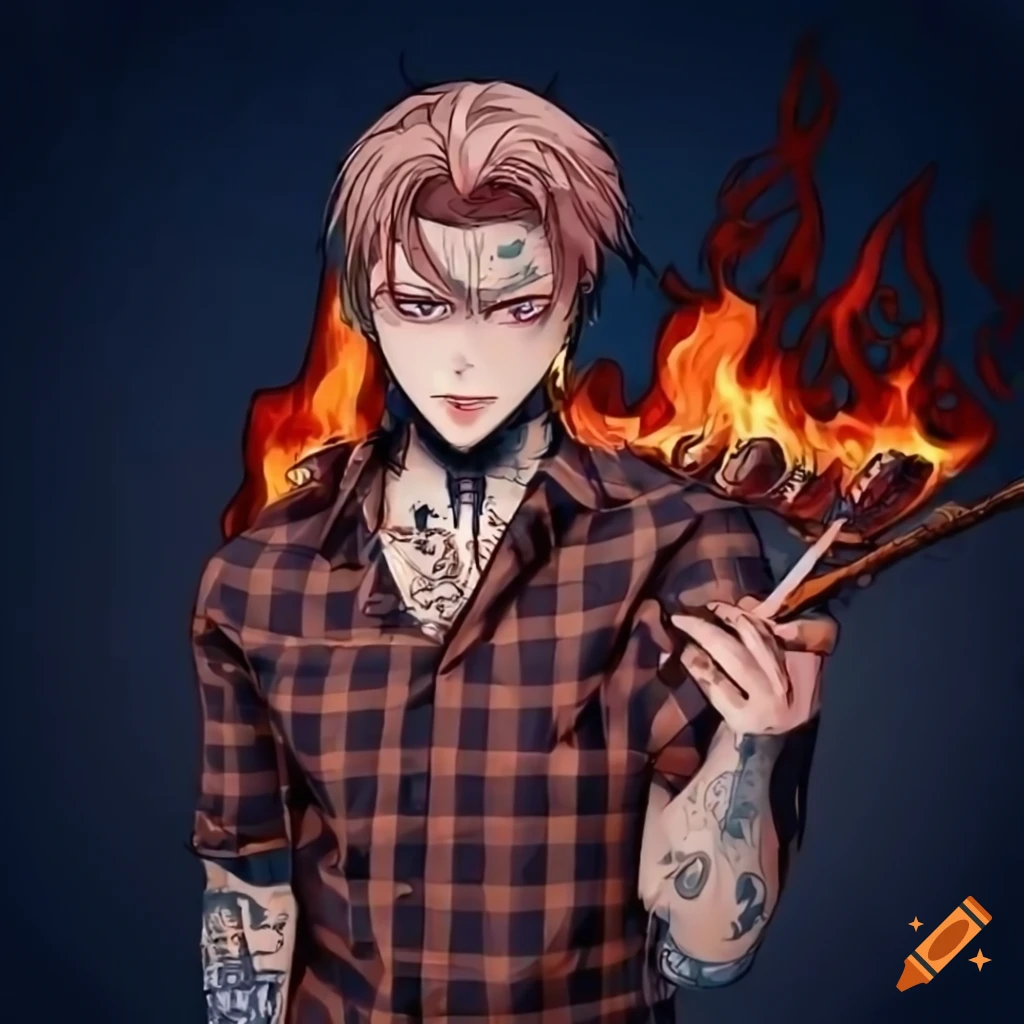 Handsome man celebrating with skewer of satay in manhwa style on Craiyon