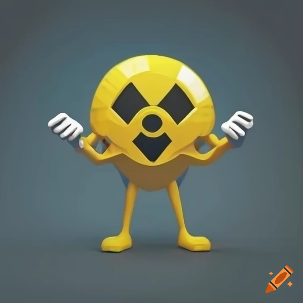 Curious nuclear waste containment mascot in super deformed 3D geometric ...