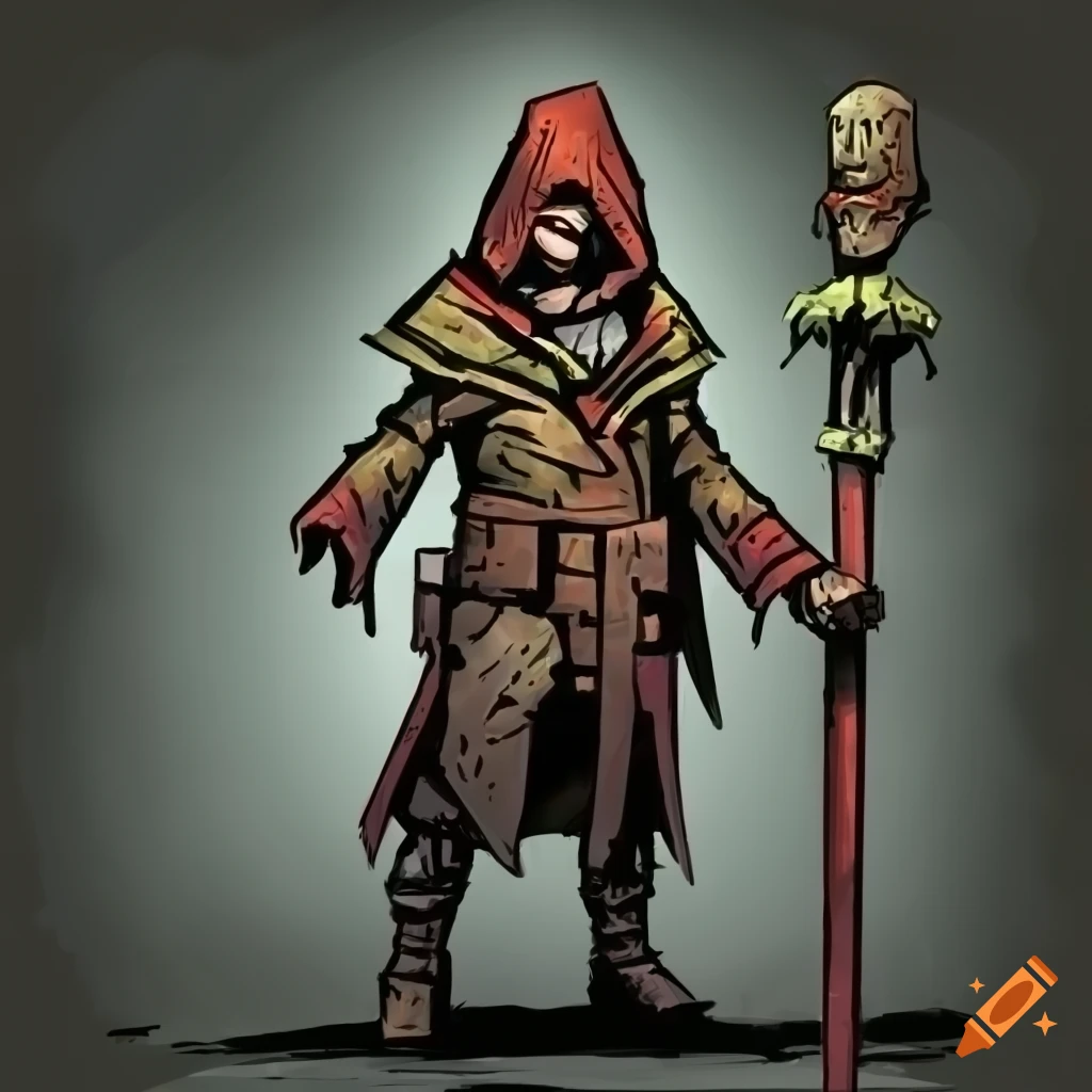 Male mage wearing a Roman helmet in Darkst Dungeon art on Craiyon