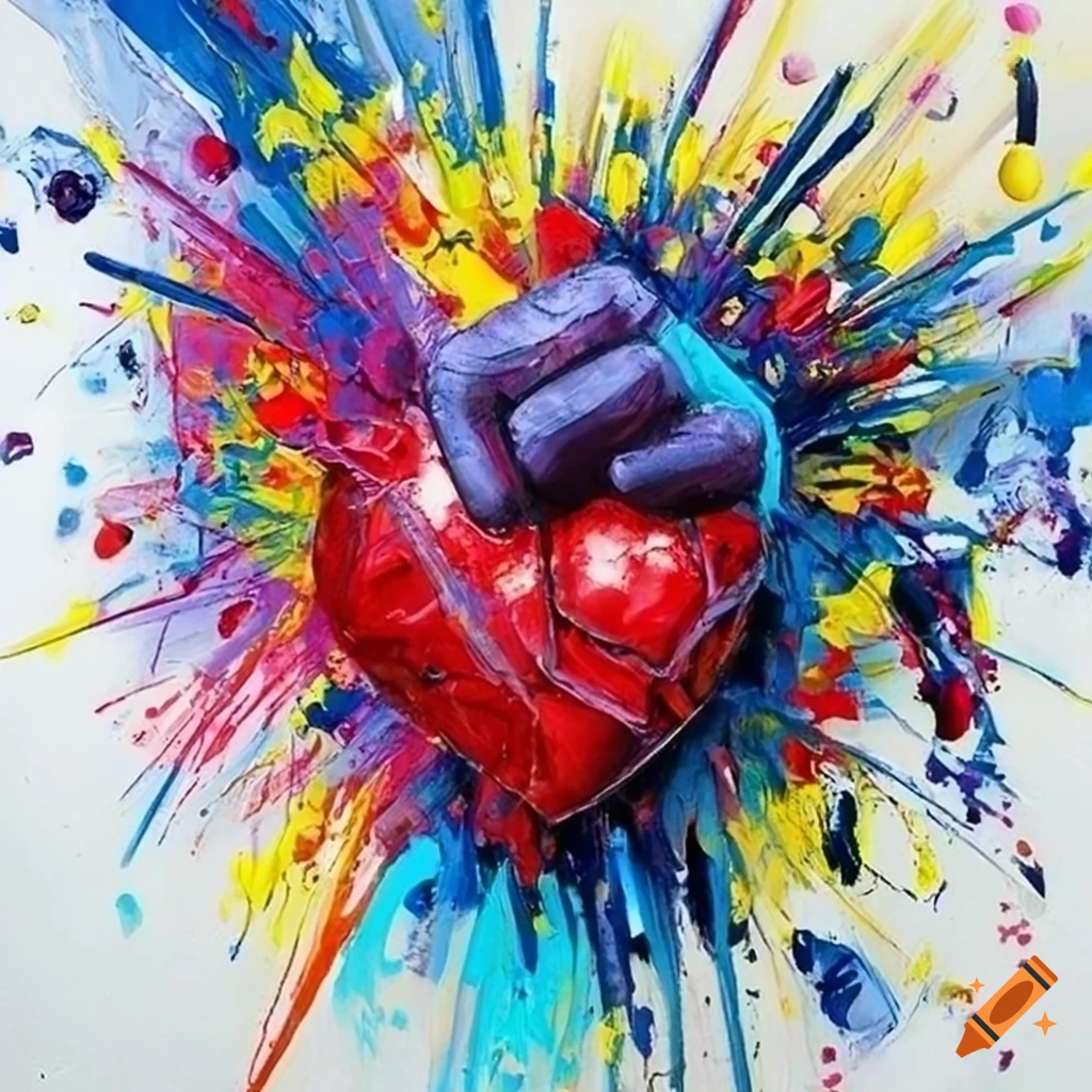 Abstract cubist stellar heart in graffiti oil painting style on Craiyon