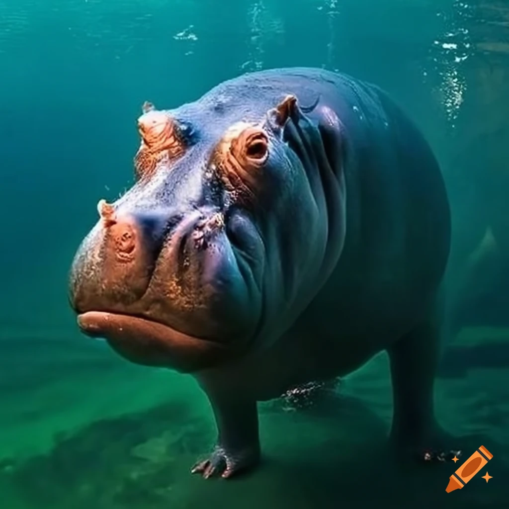 Overweight hippo in the water on Craiyon