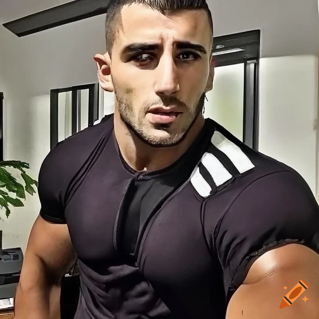 Attractive Balkan man with a rugged face taking a selfie on Craiyon