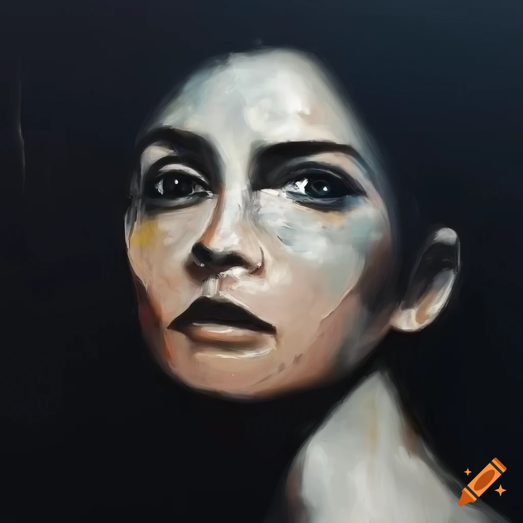 Abstract expressionistic oil painting of a marble white lady with ...