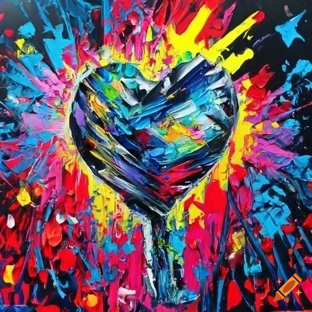 Graffiti star heart fist meteor cubist painting with palette knife oil ...