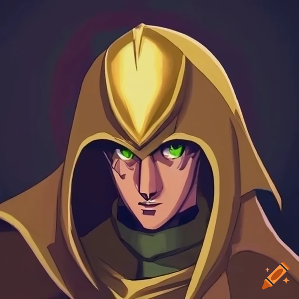 Retro 90's Anime style male cleric with helmet in JRPG portrait on Craiyon