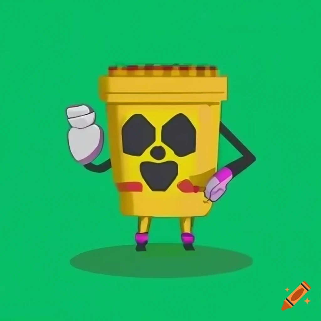 Chibi glitch art 3D vector of nuclear waste container mascot on Craiyon