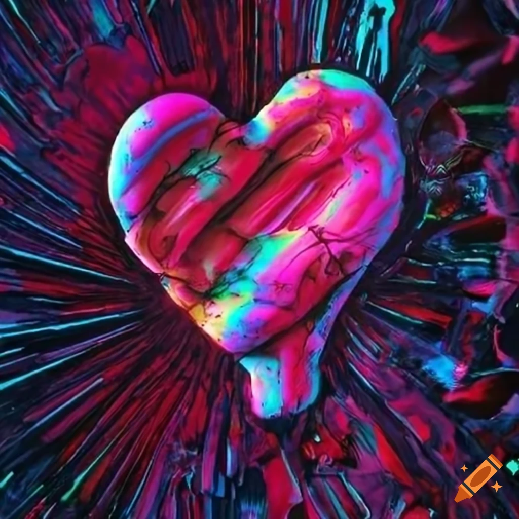 Artistic glitch heart with stellar fist in brutal ink style on Craiyon