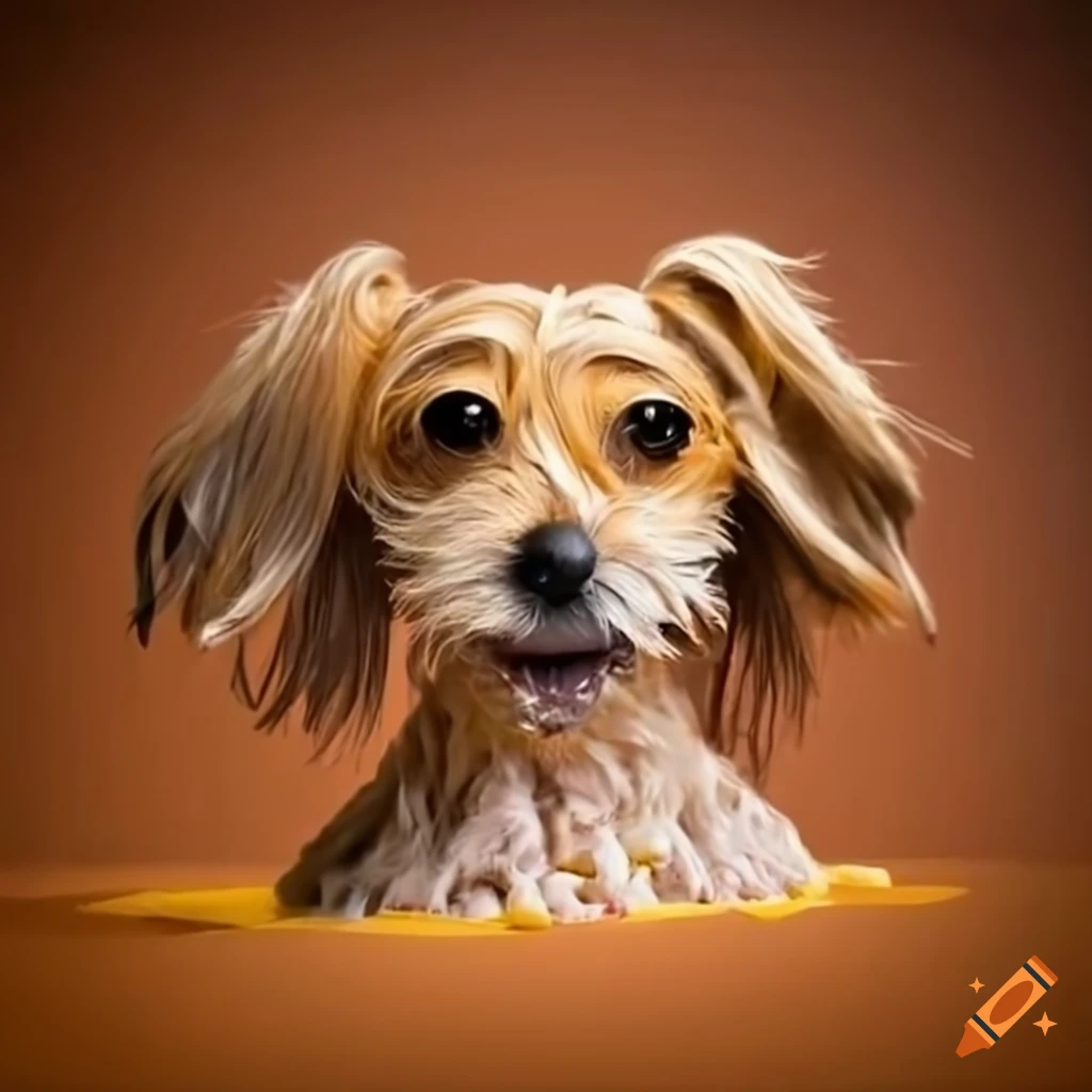 Scruffy little dog with a big smile made of cheese slices on Craiyon