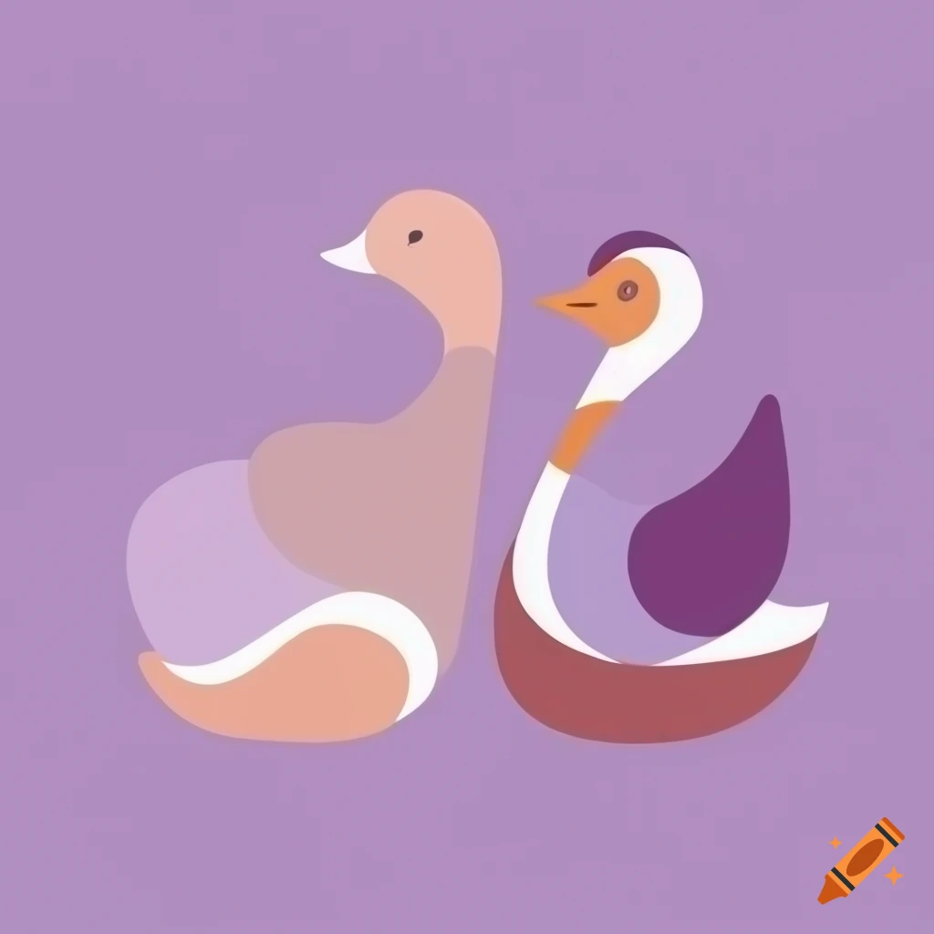 Mid century modern art with sea shells, duck pattern in purple tones on ...