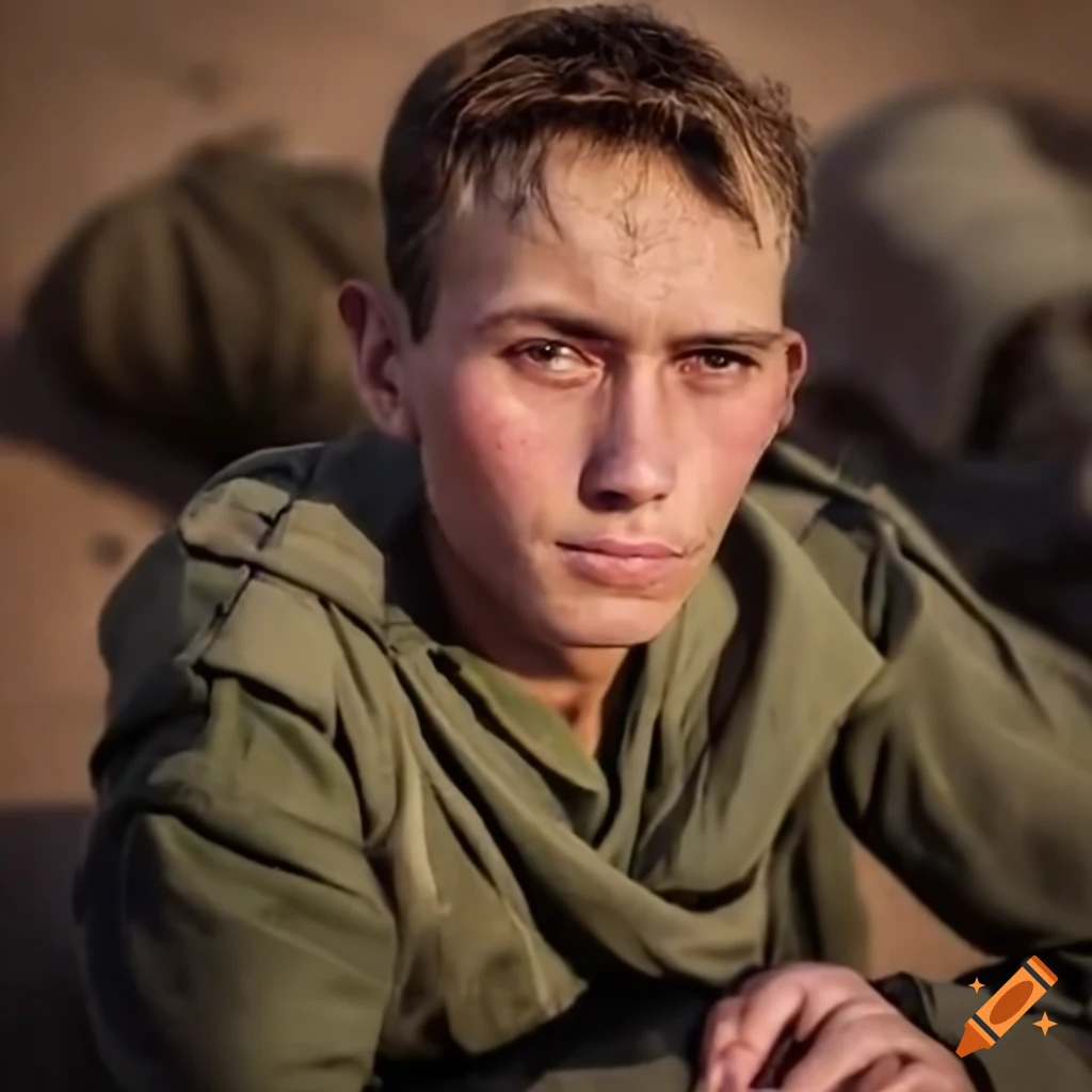 Soviet soldier resting during the Afghan War in a desert environment on ...