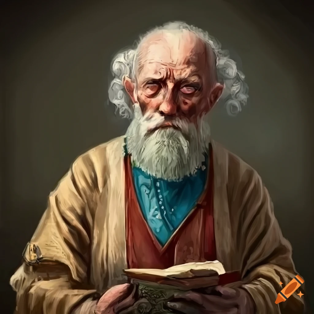 Portrait of an older male traveling merchant selling books in a ...